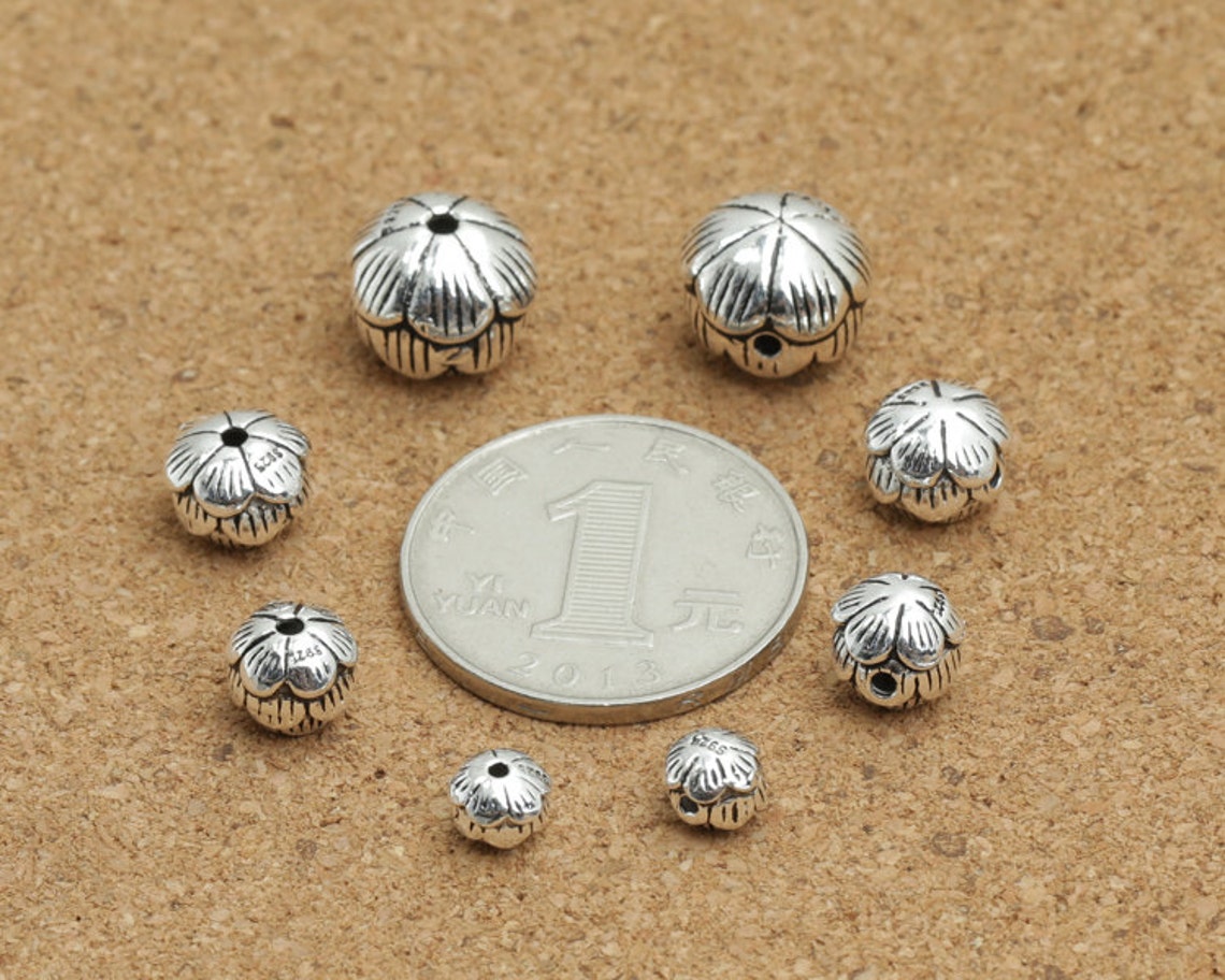 Sterling Silver Flower Round Bead 925 Silver Flower Bead - Etsy
