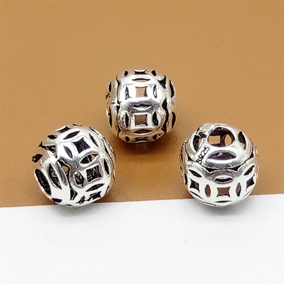 8 Sterling Silver Overlap Coin Beads, 925 Silver Coin Beads, Rondelle ...