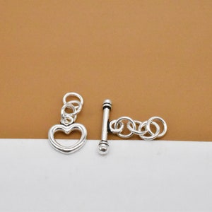 4 Sterling Silver Heart Toggle Clasps W/ Chain, 925 Silver Chain Toggle ...