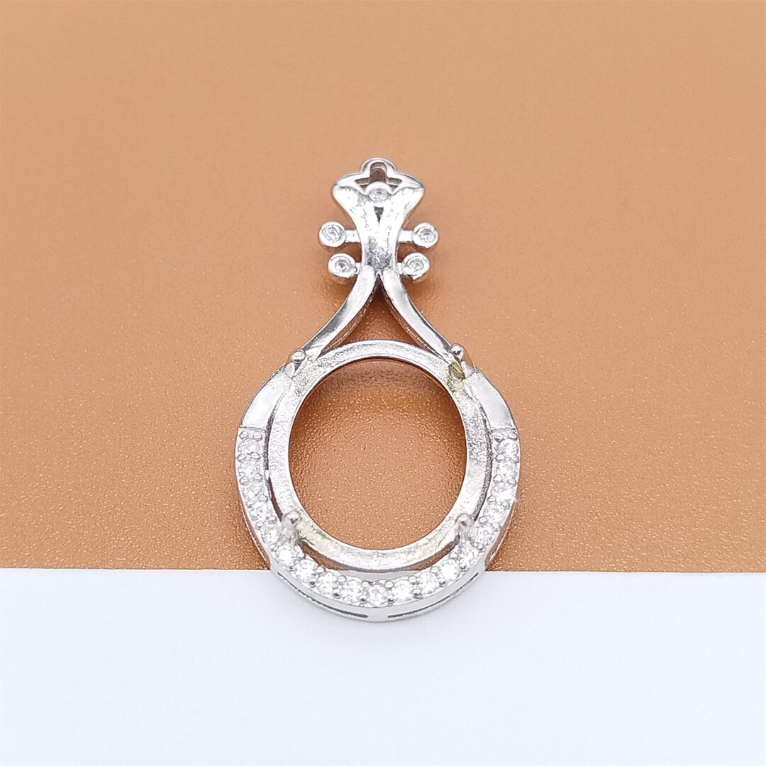 Sterling Silver Pipa Pendant Prong Setting Rhodium Plate, 925 Silver ...