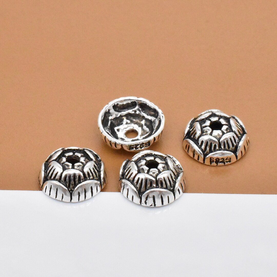 10 Sterling Silver Lotus Bead Caps, 925 Silver Flower Bead Caps, Lotus ...