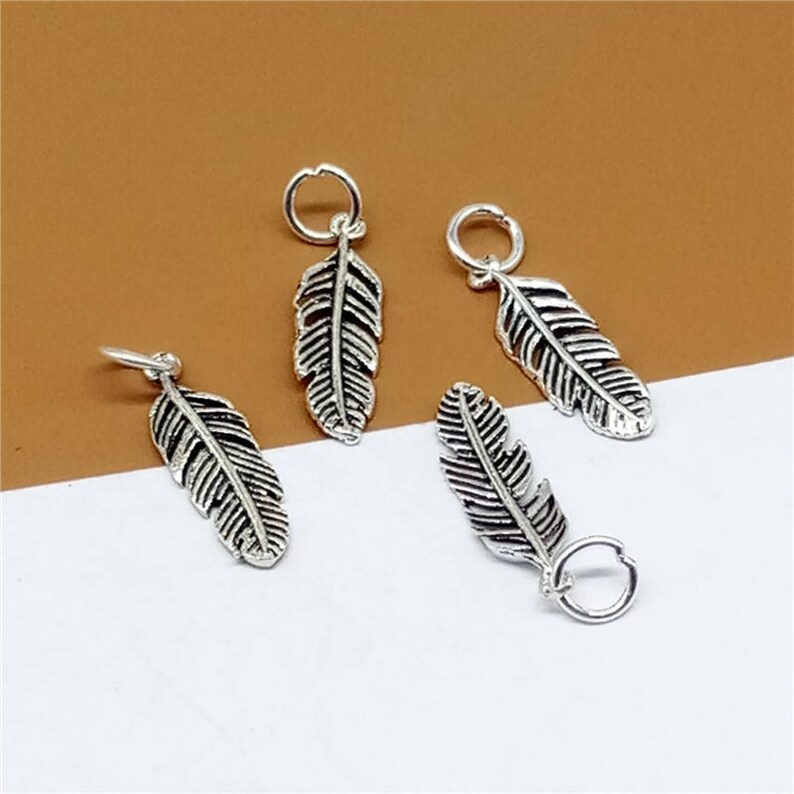5 Sterling Silver Feather Charm Tiny Feather Charms 925 - Etsy