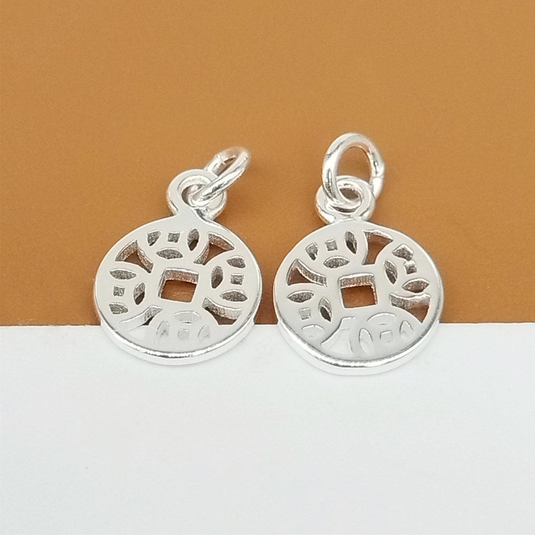 4 Sterling Silver Coin Charms 2-sided, 925 Silver Shiny Money Charm ...