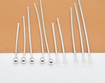 50 Sterling Silver Headpins 925 Silver Flat Head Pins Silver - Etsy