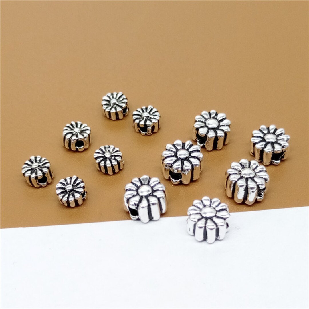 Sterling Silver Sunflower Flower Beads 4mm 5.5mm, 925 Silver Small ...