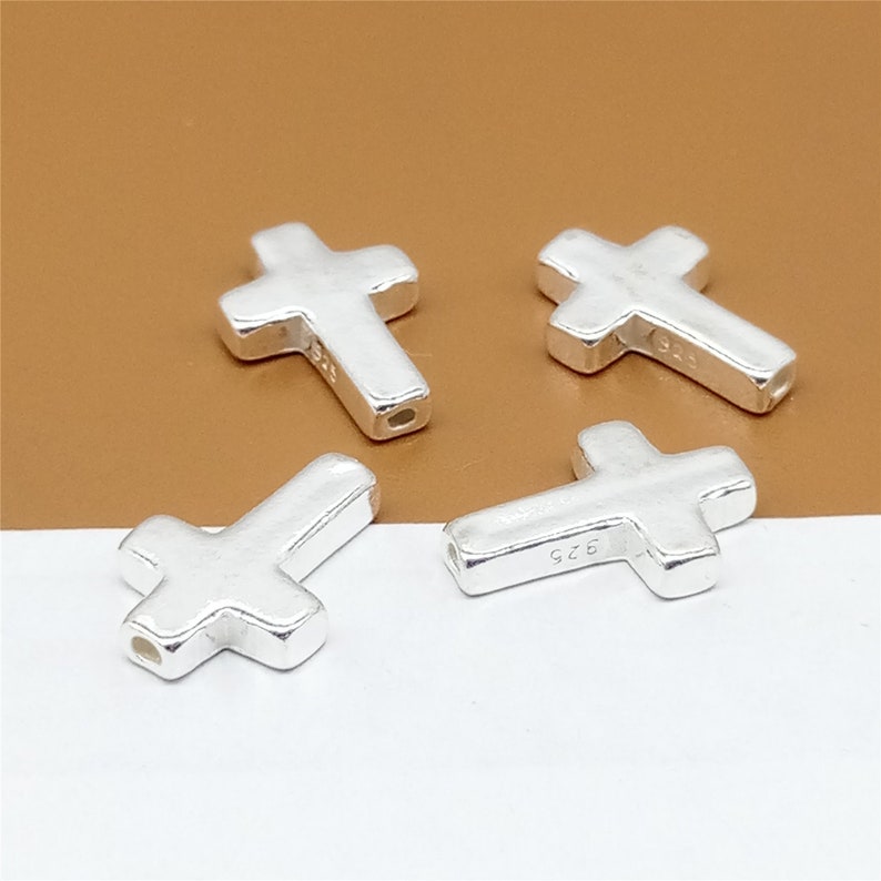 2 Sterling Silver Shiny Cross Beads, Jesus Cross Beads, 925 Silver ...