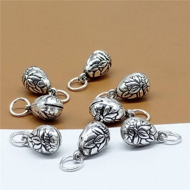 5 Sterling Silver Lotus Bell Charm, Sterling Lotus Bell Charm, Sterling ...
