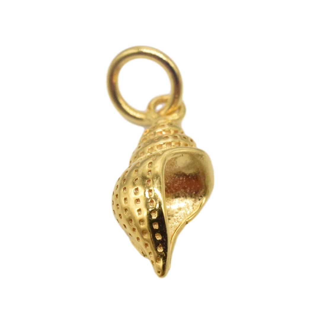 14K Gold Vermeil Style Conch Charm, 925 Sterling Silver Seashell Charm ...