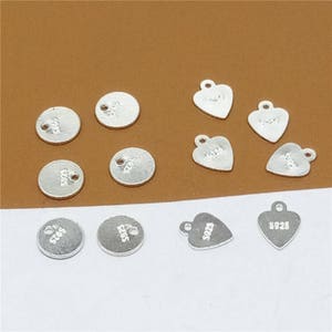 40 Sterling Silver Heart Tag Charms, Round Tag Charms, 925 Silver Tags ...