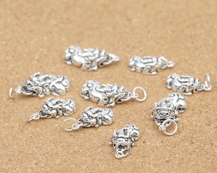 2 Sterling Silver Pi Xiu Charm 925 Silver Fortune Pixiu - Etsy