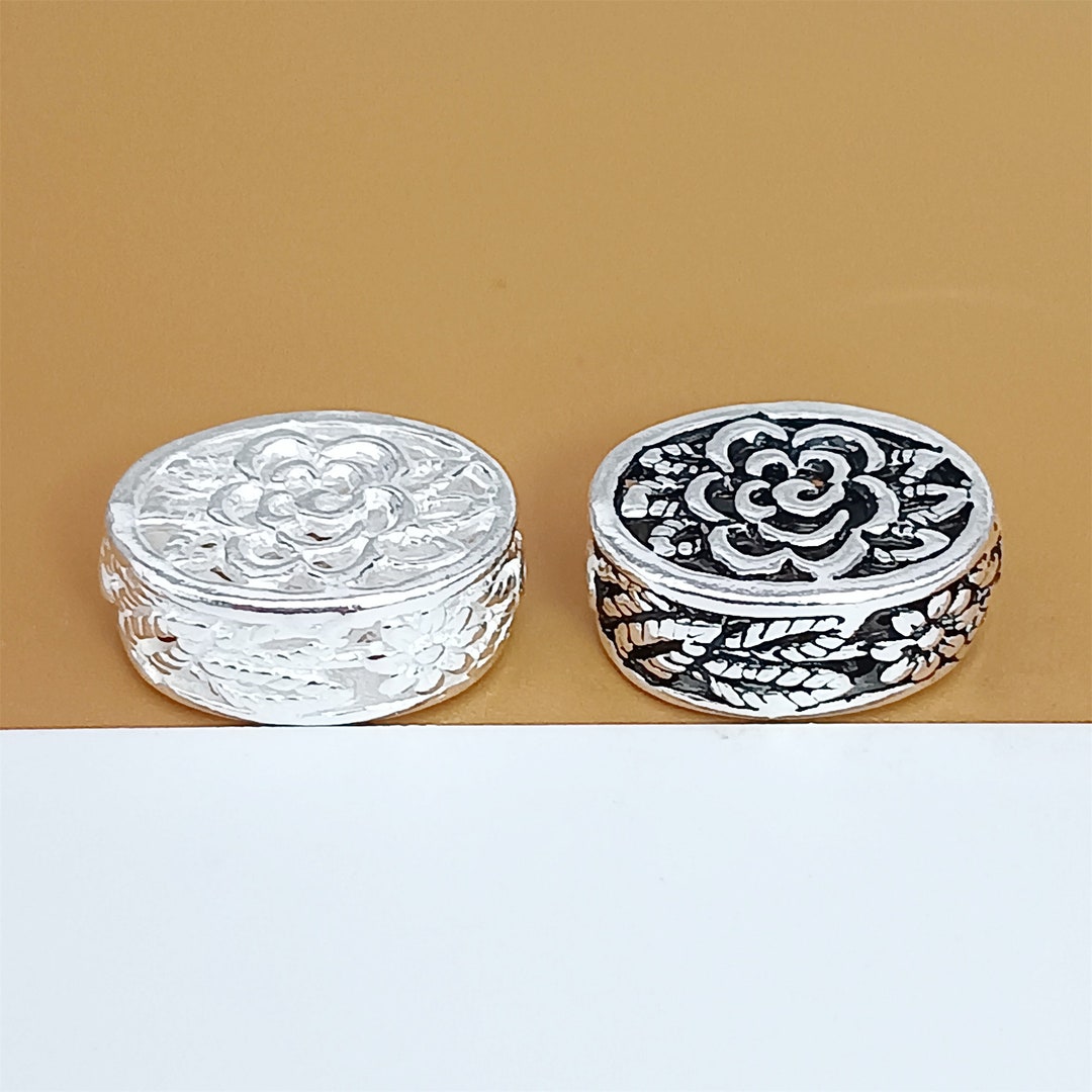 Sterling Silver Rose Flower Bead 2-sided, 925 Silver Hollow Flower Bead ...