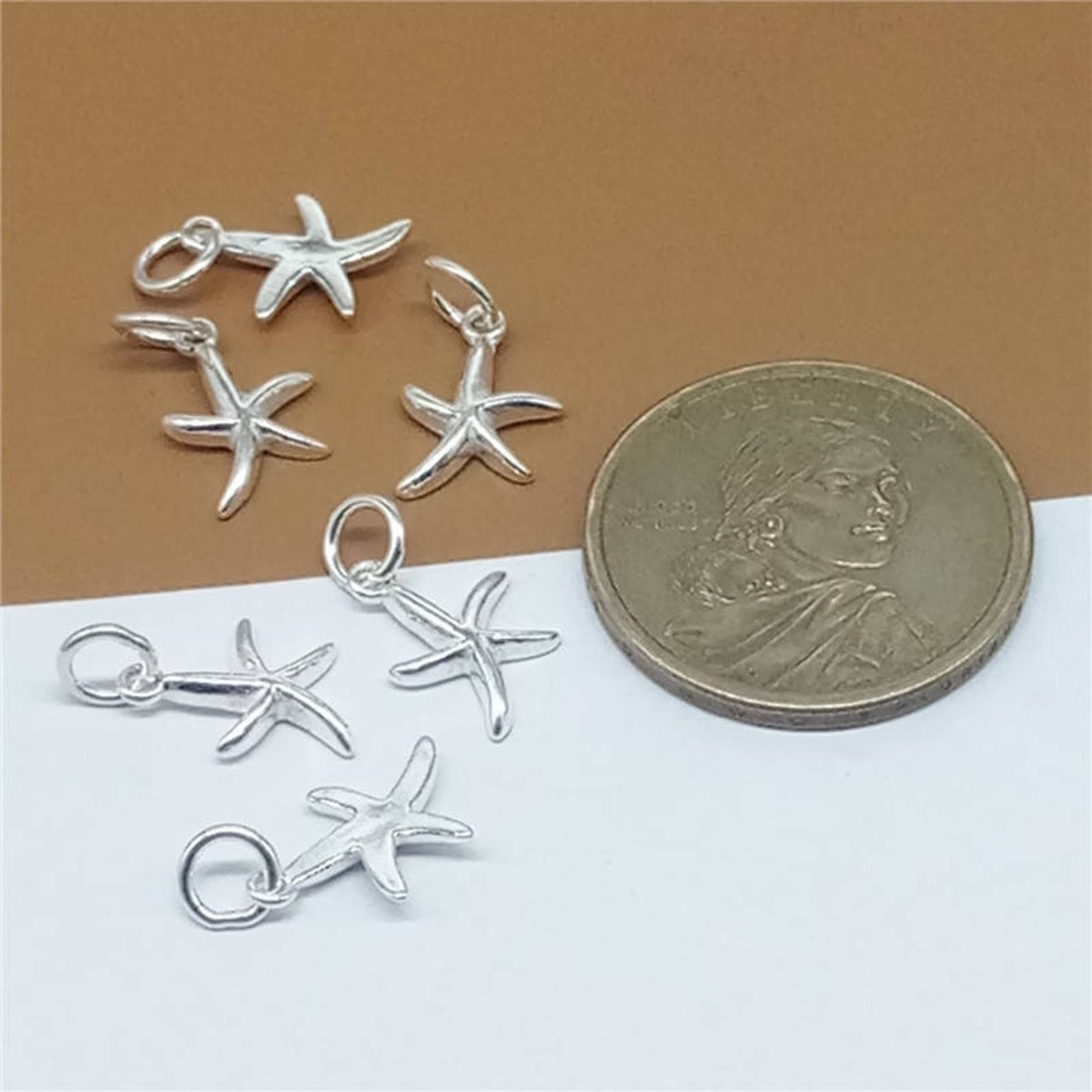 6 Sterling Silver Tiny Starfish Charms, Small Starfish Charms, 925 ...