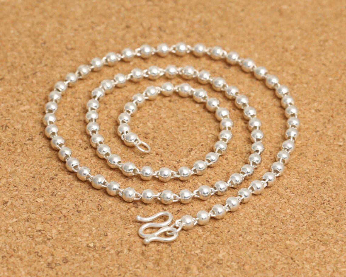 Sterling Silver Hollow Bead Chain Necklace, 925 Silver Bead Necklace ...
