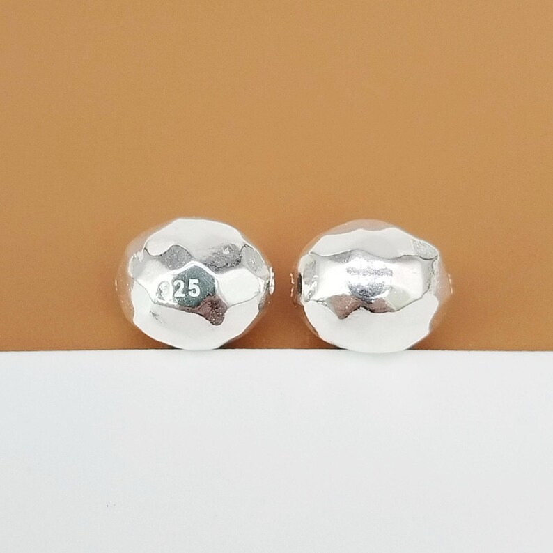 Sterling Silver Hammered Bead, 925 Silver Hammered Oval Bead, Shiny ...