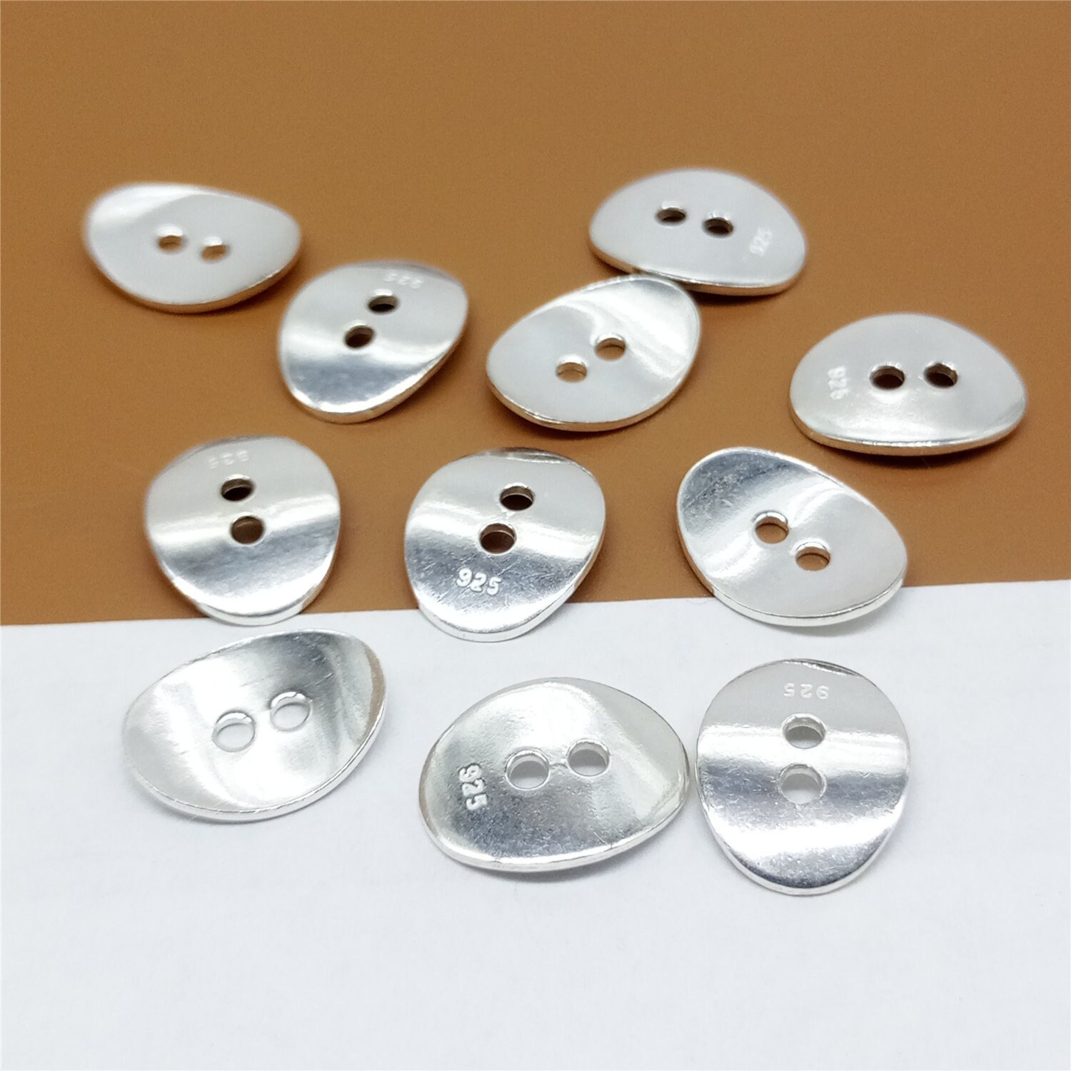 2 Sterling Silver Buttons, Oval Button Beads, Plain Buttons, 925 Silver ...