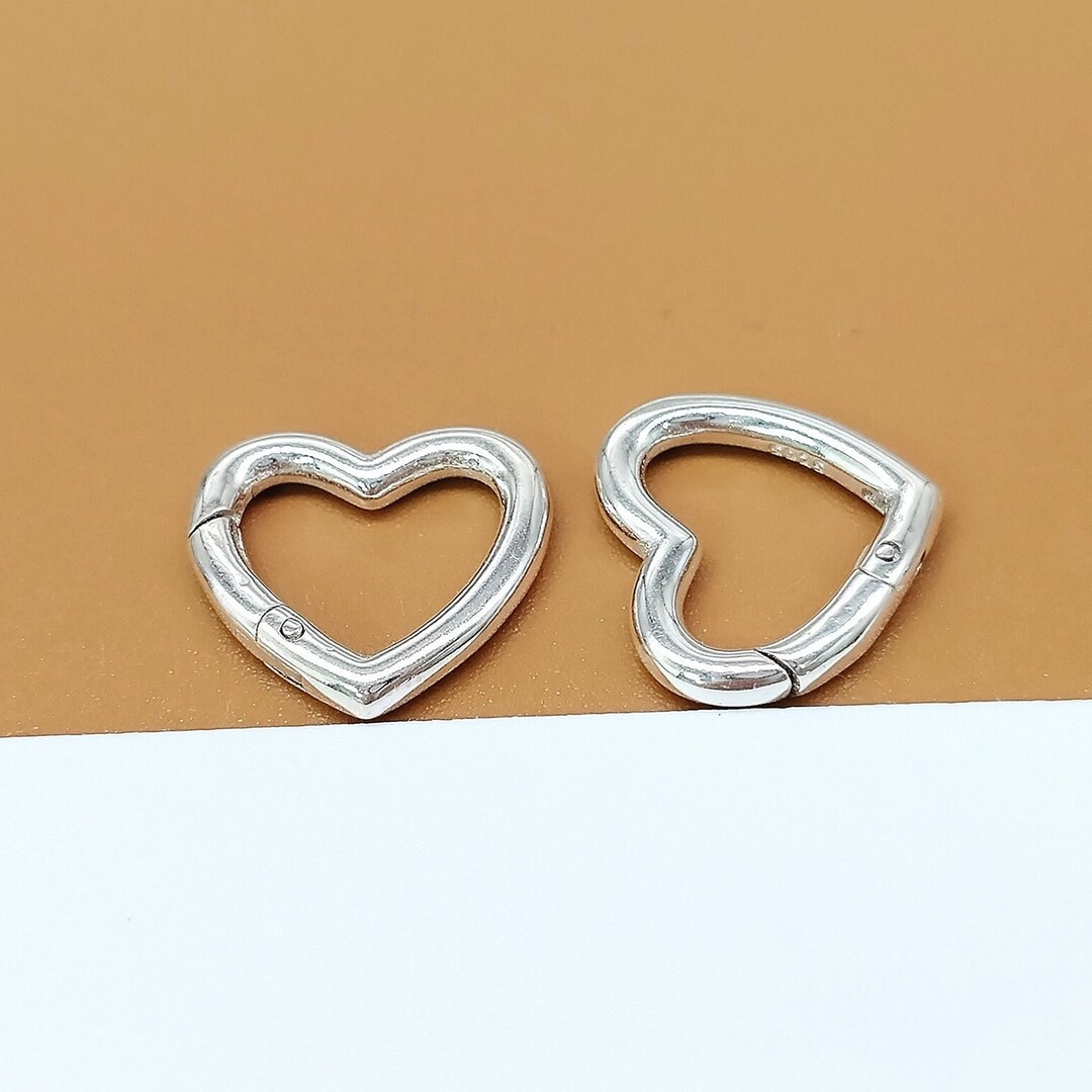 2 Sterling Silver Heart Push Clasps, 925 Silver Love Heart Clasp, Shiny ...