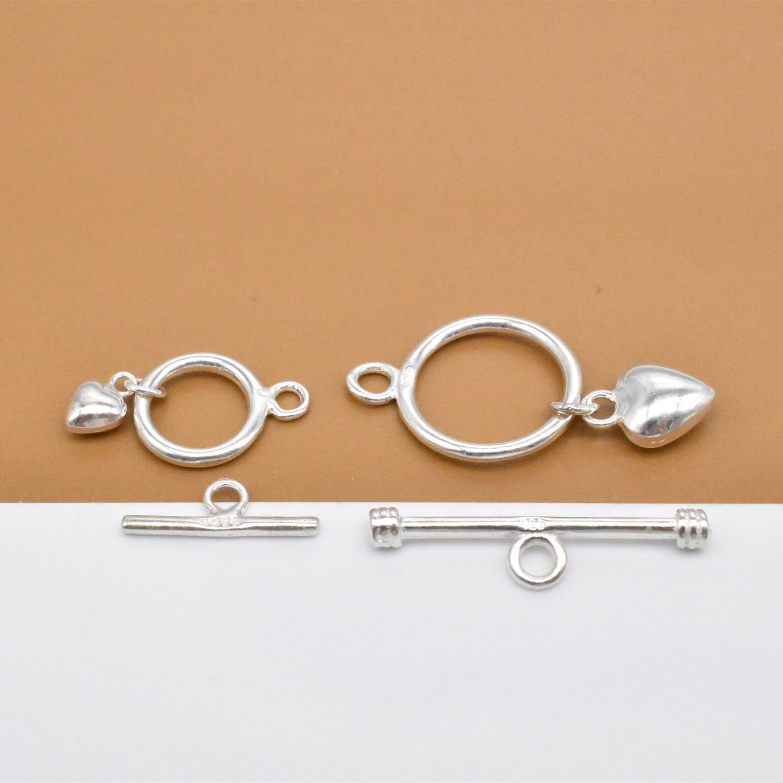 2 Sterling Silver Heart Toggle Clasps, 925 Silver Toggle Clasps, Heart ...