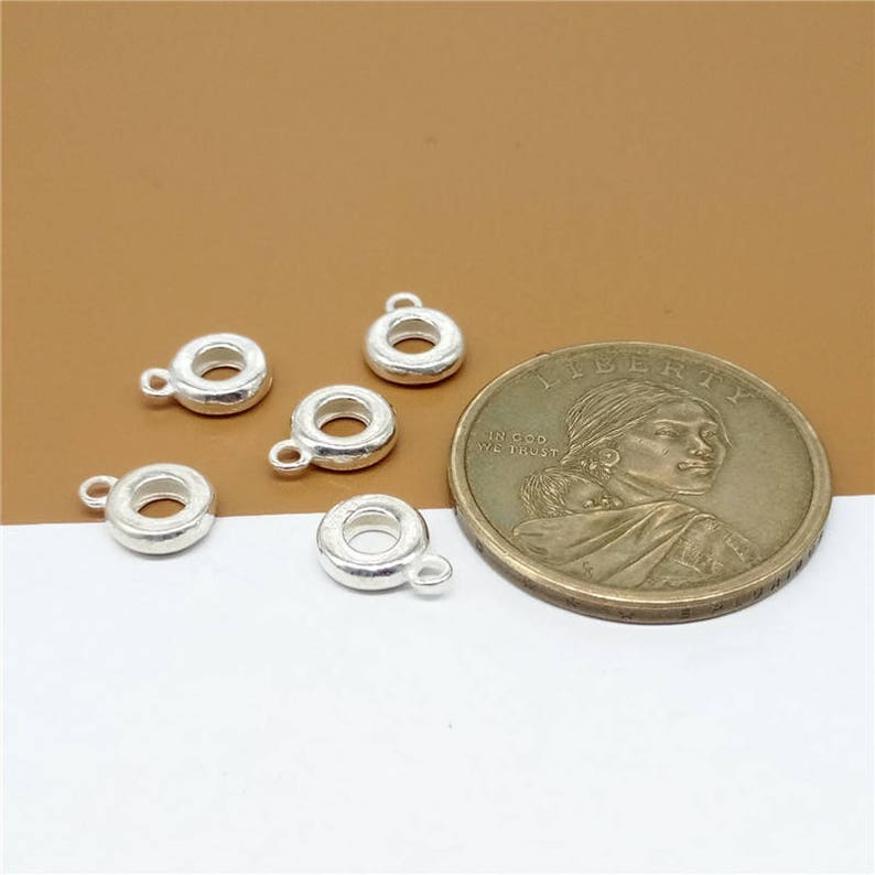 2 Sterling Silver Donut Bail Beads, Bead Charms, 925 Silver Bails, Tire ...