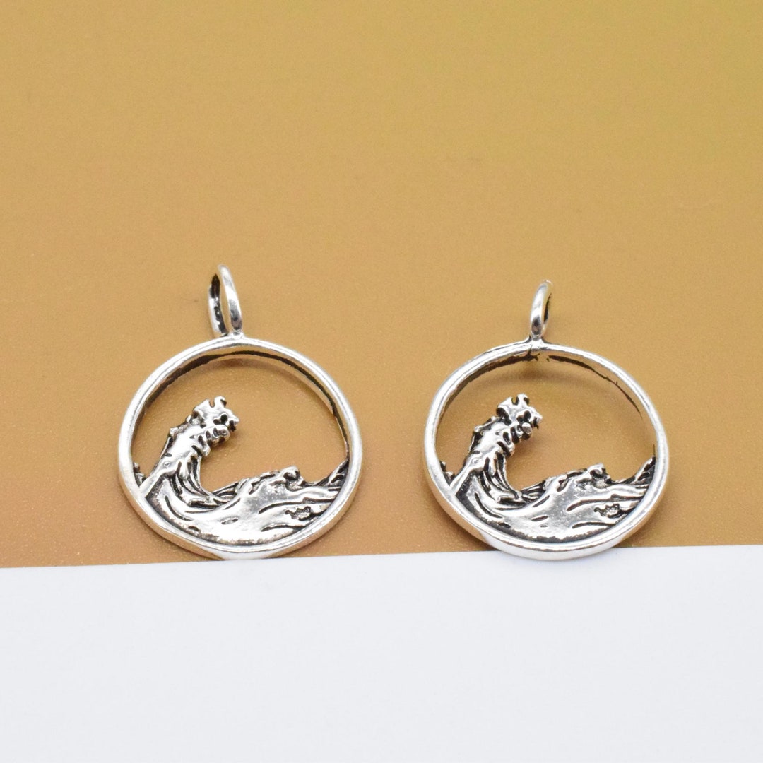 4 Sterling Silver Wave Charms, 925 Silver Circle Ocean Wave Charm, Sea ...