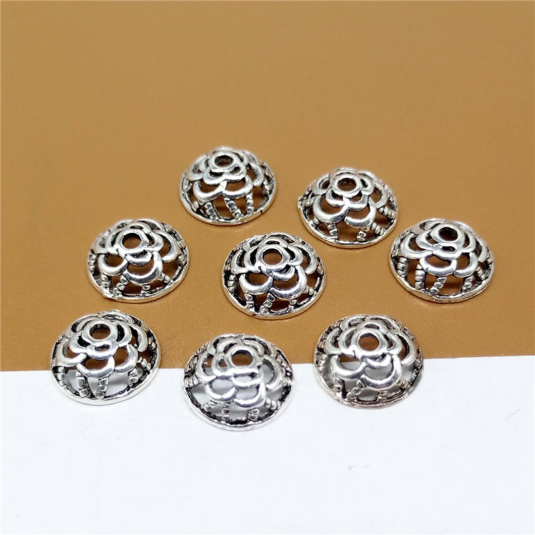 6 Sterling Silver Bead Caps, 925 Stering Silver Flower Bead Caps, 925 ...