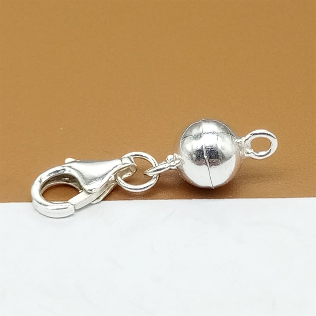 2 Sterling Silver Ball Magnetic Clasps With Lobster Clasp, 925 Silver ...