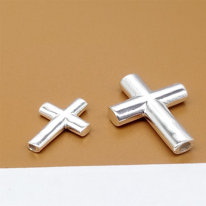 2 Sterling Silver Cross Beads, Shiny Cross, Religous Beads, Jesus Cross ...