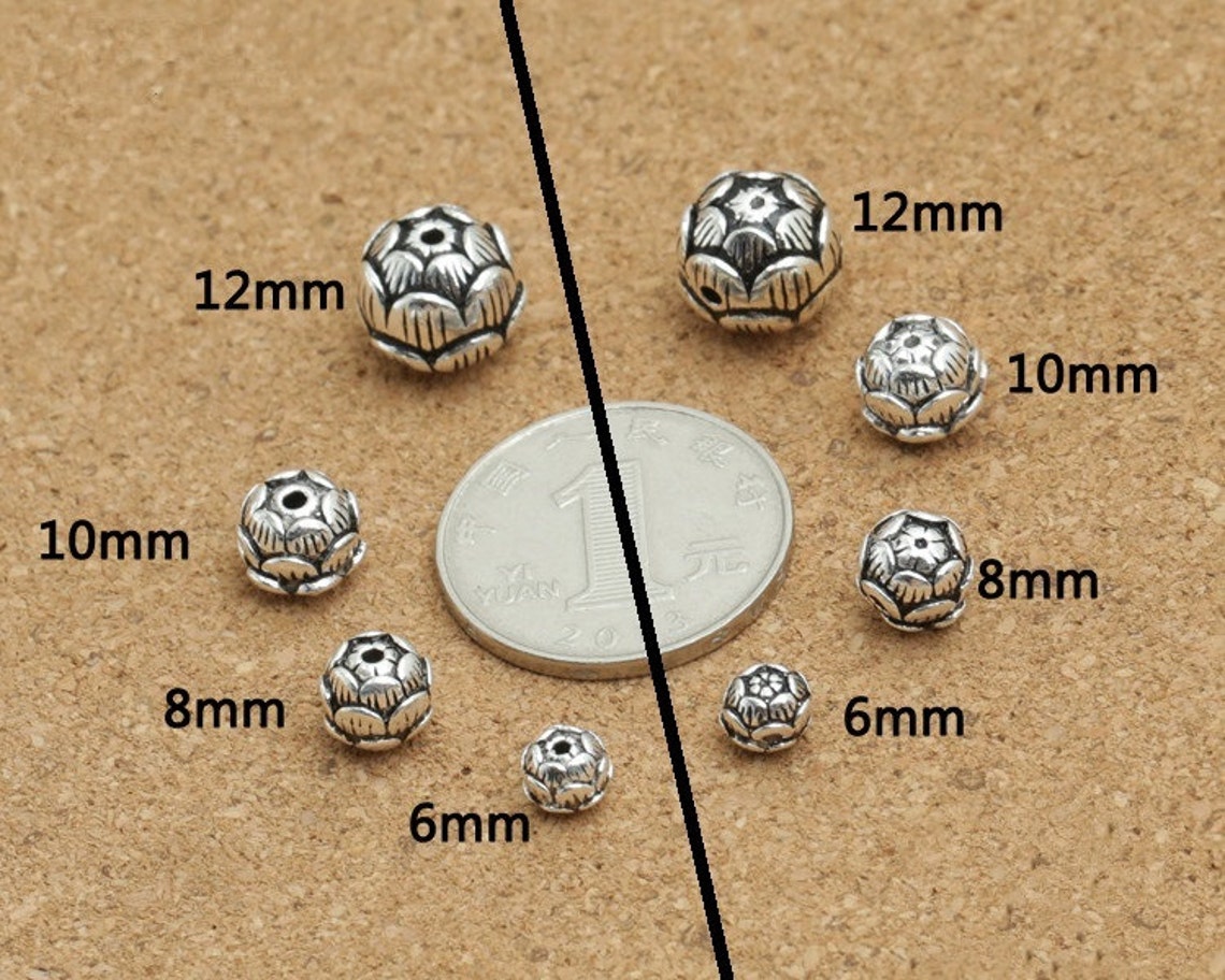 Sterling Silver Flower Round Bead 925 Silver Flower Bead - Etsy