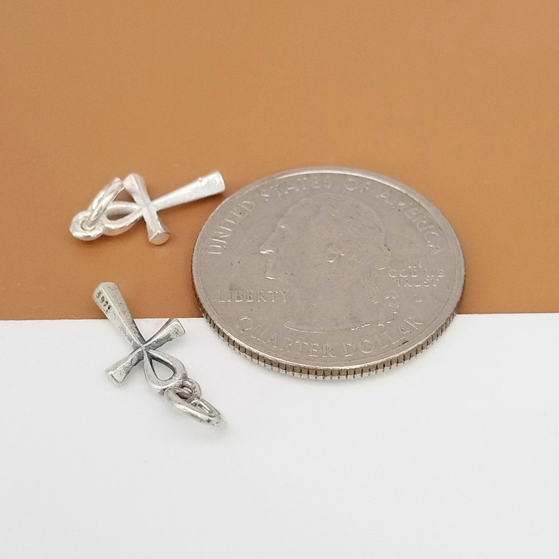 2 Sterling Silver Egypt Cross Charms, 925 Silver Egyptian Cross Charm ...
