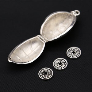 Sterling Silver Turtle Shell Locket With Three Coins, Prayer Box ...