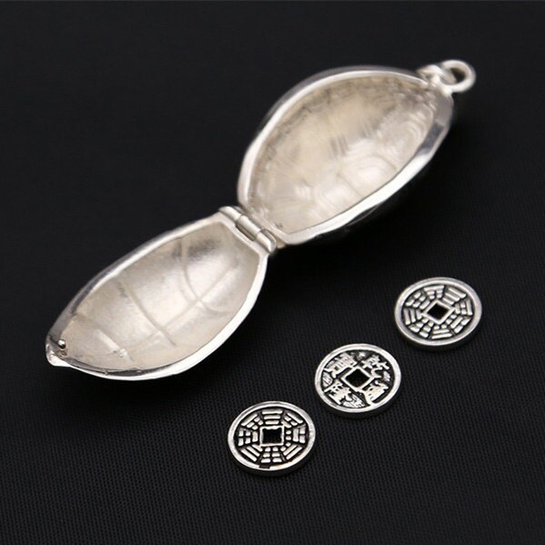 Sterling Silver Turtle Shell Locket With Three Coins Prayer | Etsy