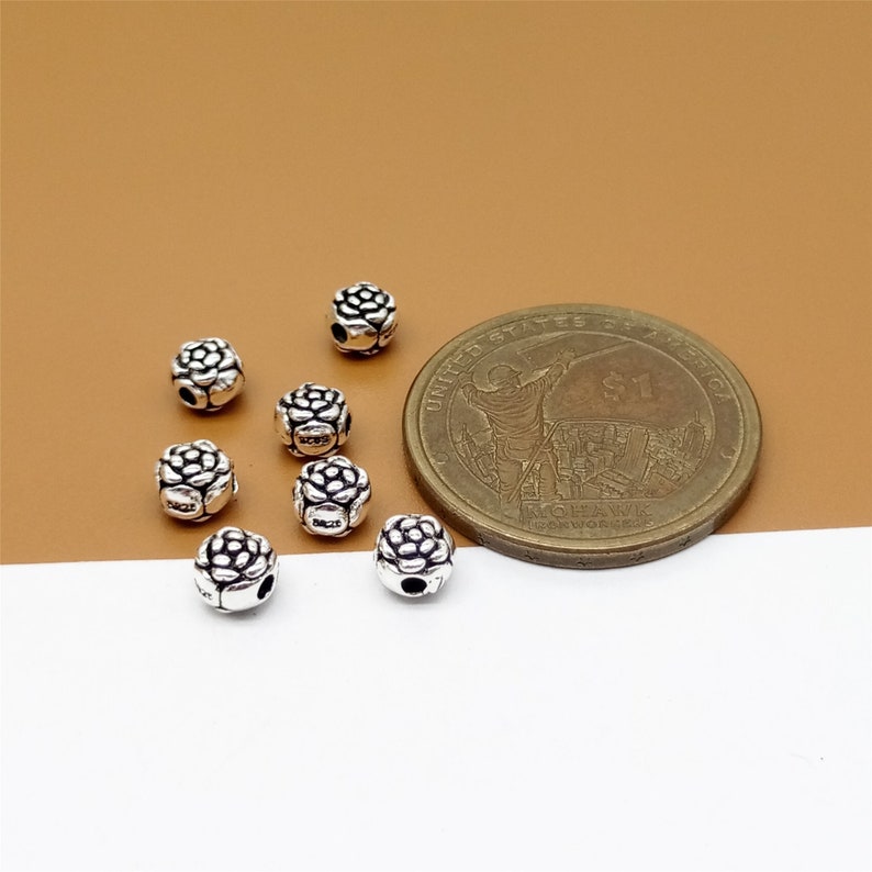 4 Sterling Silver Rose Flower Beads 2-sided, 925 Silver Flower Beads ...