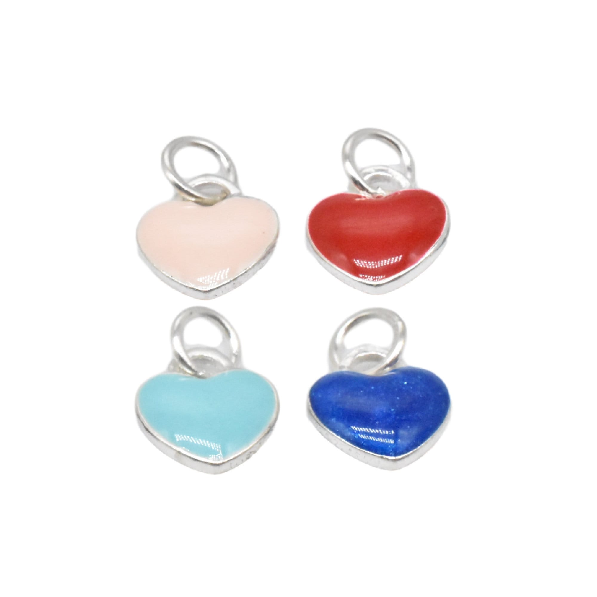 4 Sterling Silver Heart Charms Enameled 2-Sided 925 Silver | Etsy