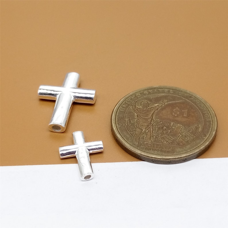 2 Sterling Silver Cross Beads, Shiny Cross, Religous Beads, Jesus Cross ...