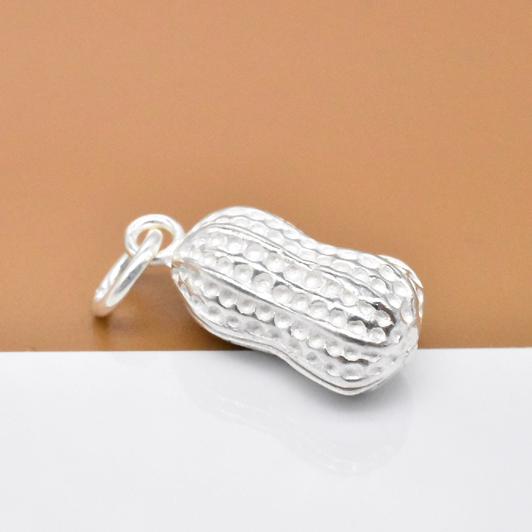 Sterling Silver Peanut Charm 3D, 925 Silver Peanut Charm, Shiny Peanut ...