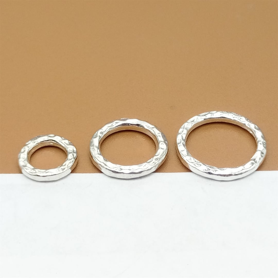 8 Sterling Silver Circle Jump Rings W/ Hammered Style, Closed Jump Ring ...