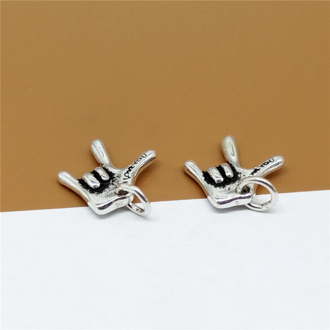 2 Sterling Silver I Love You Hand Sign Charm, 925 Silver Hand Sign ...