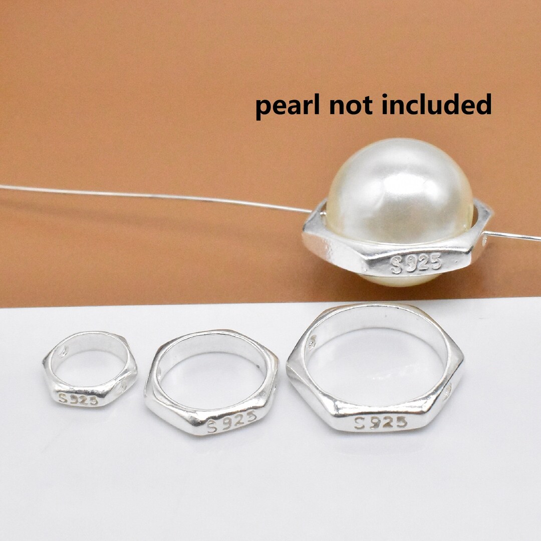10 Sterling Silver Bead Frames, 925 Silver Hexagon Bead Frames, Hexagon ...