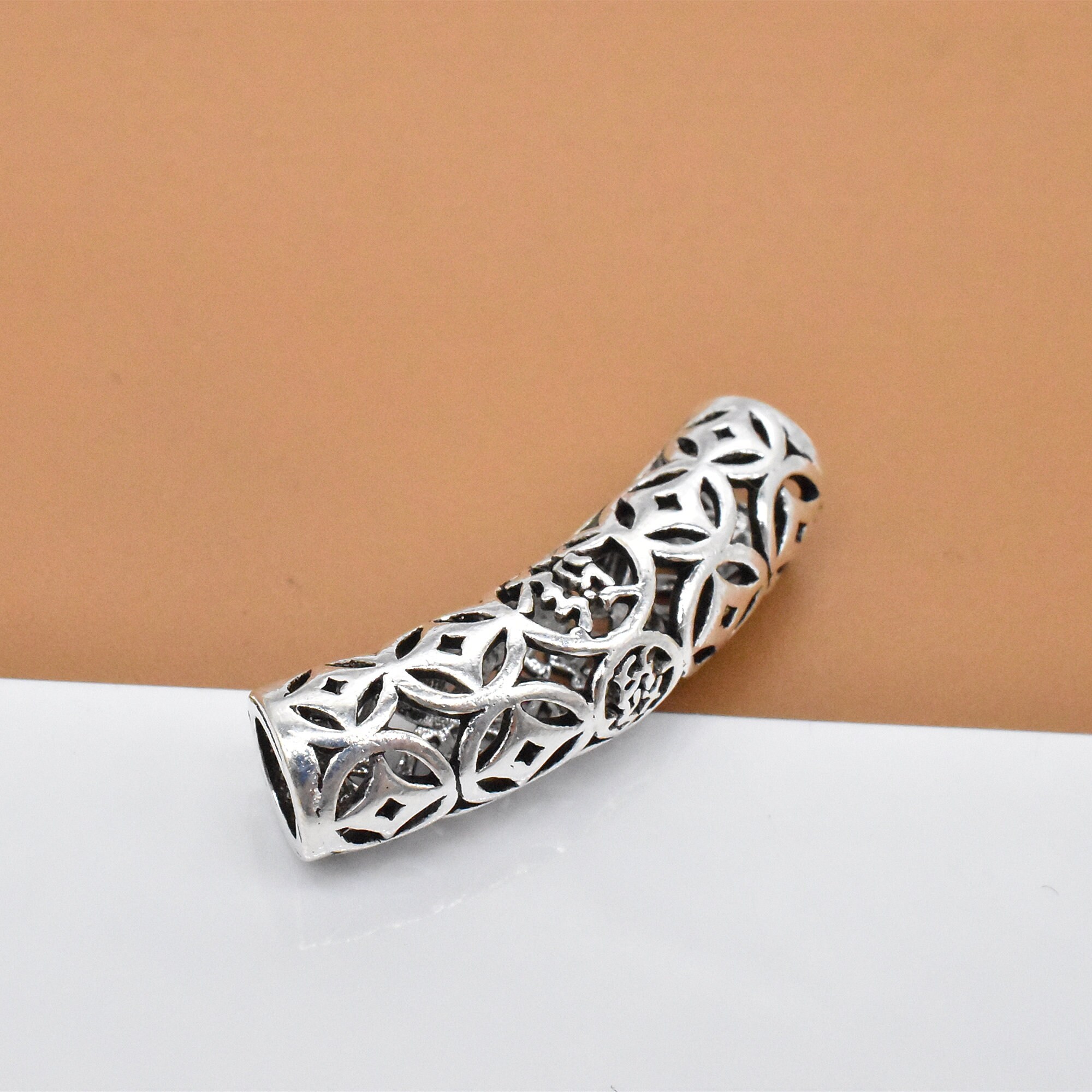 2 Sterling Silver Coin Curved Tube Beads, 925 Silver Tube Beads, Coin ...