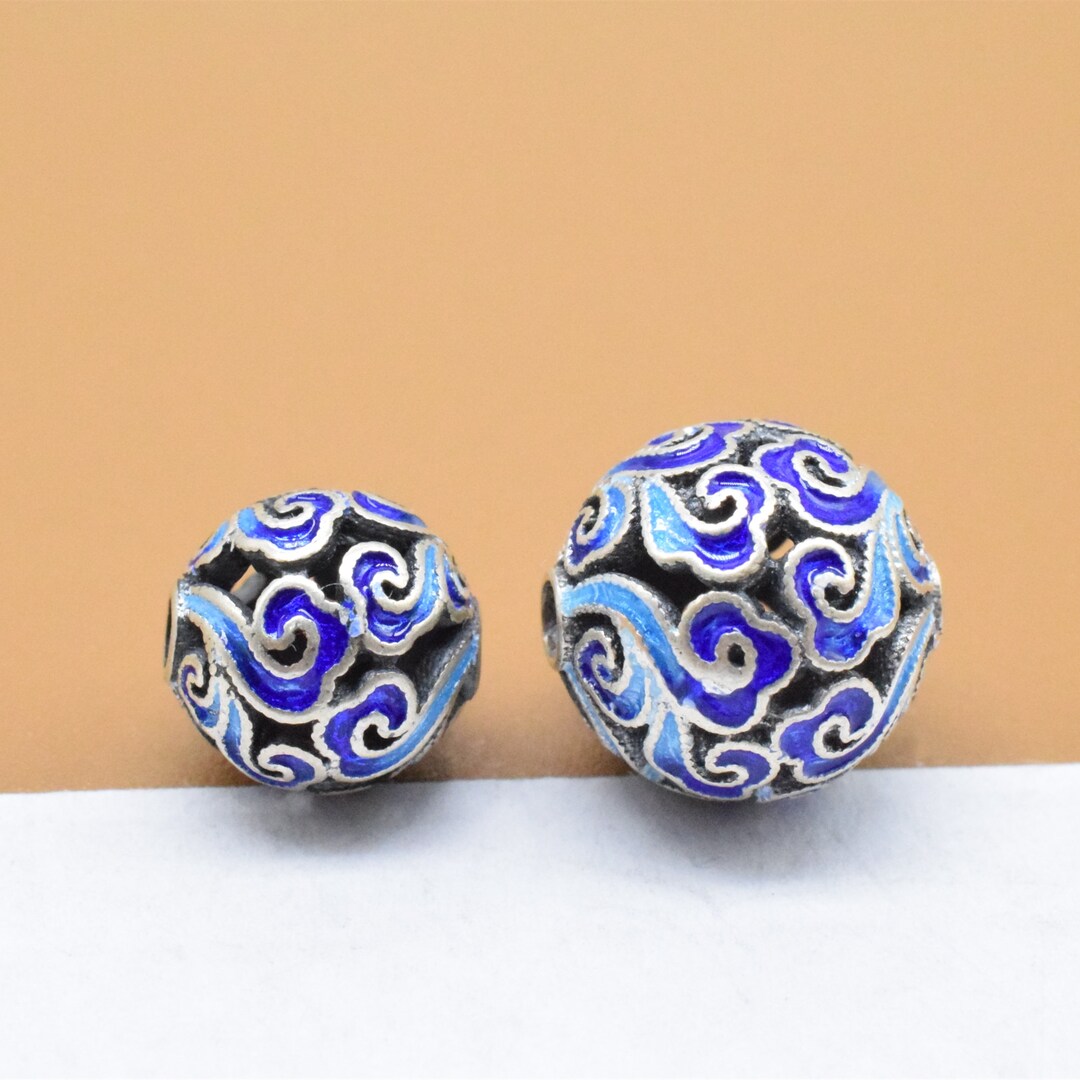2 Sterling Silver Cloud Beads Enameled, 925 Silver Spiral Spacer Bead, Cloud Spacer Bead ...