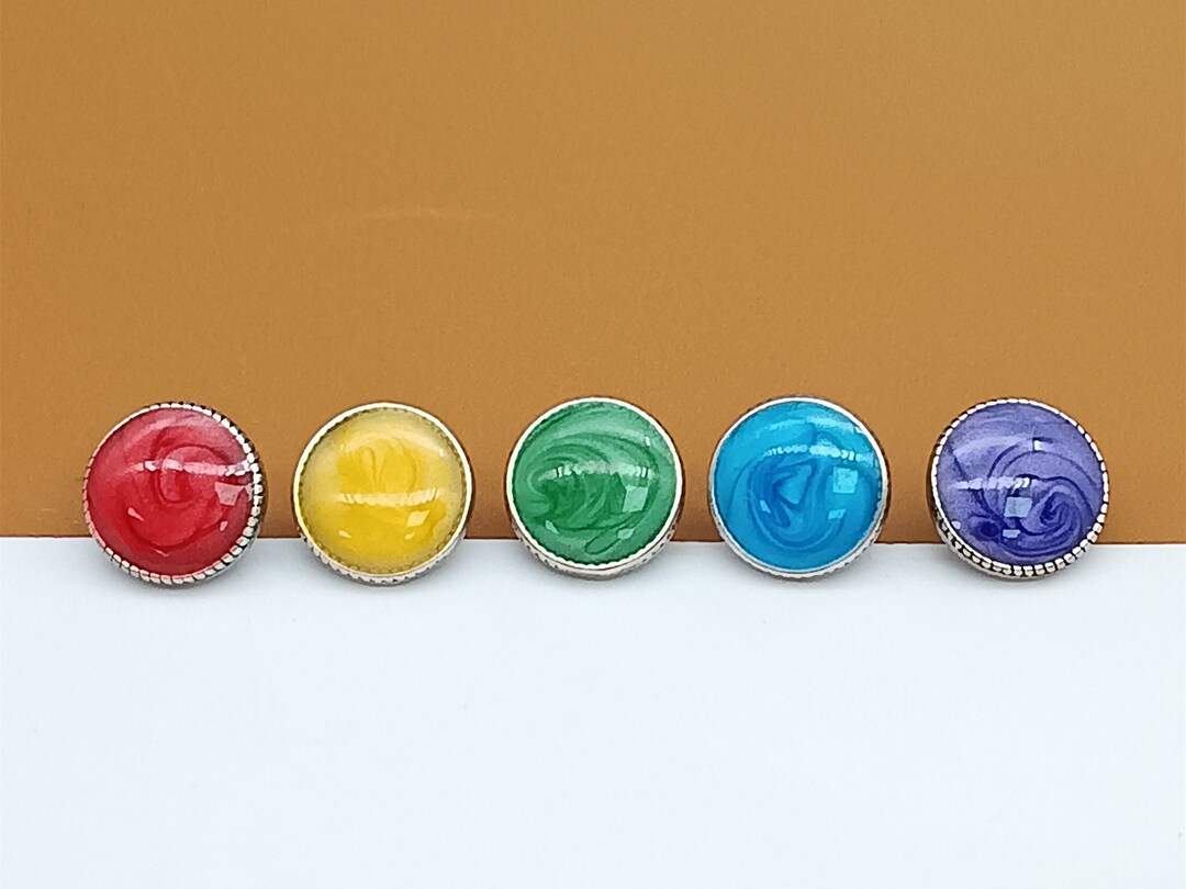 6 Sterling Silver Enamel Circle Buttons, 925 Silver Round Button Bead ...