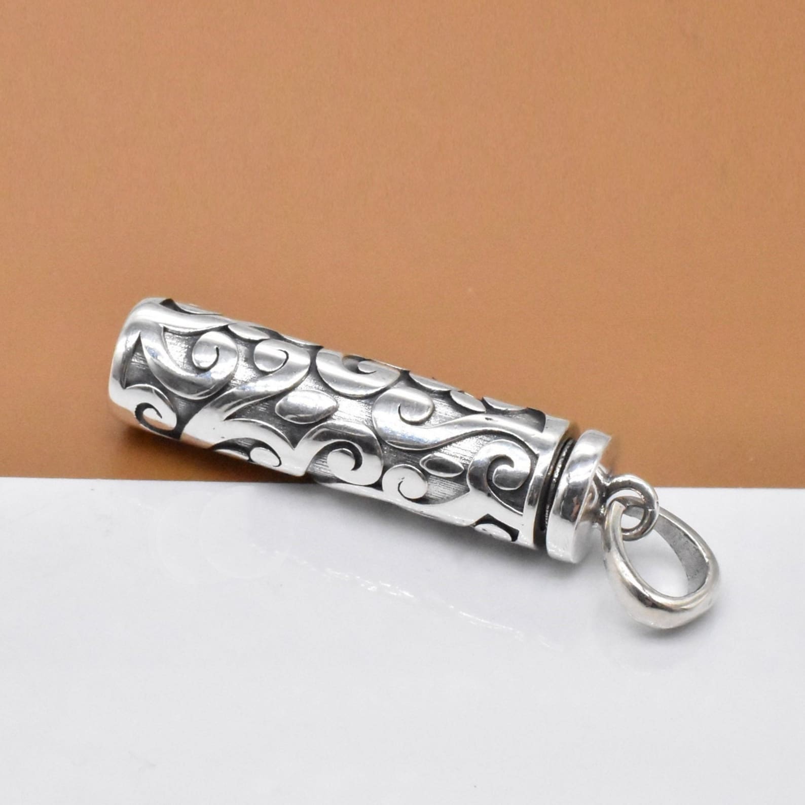 Sterling Silver Spiral Locket Pendant, 925 Silver Cylinder Locket ...