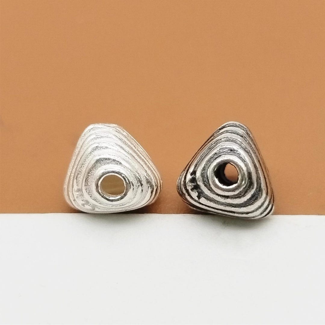 2 Sterling Silver Small Triangle Beads 3D, 925 Silver Swirl Bead ...