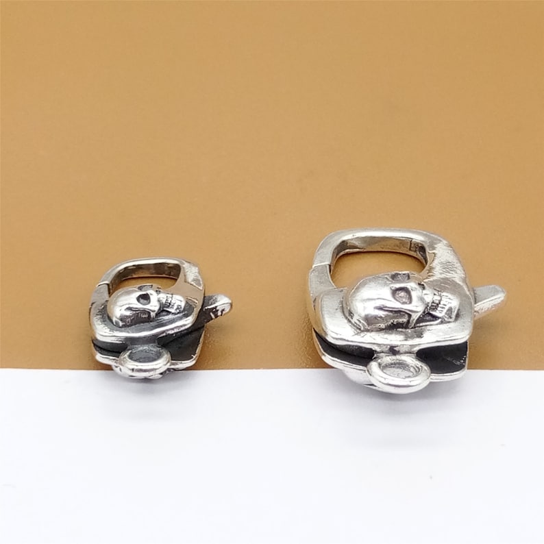 Sterling Silver Skull Lobster Clasp, Skull Trigger Clasp, 925 Silver ...
