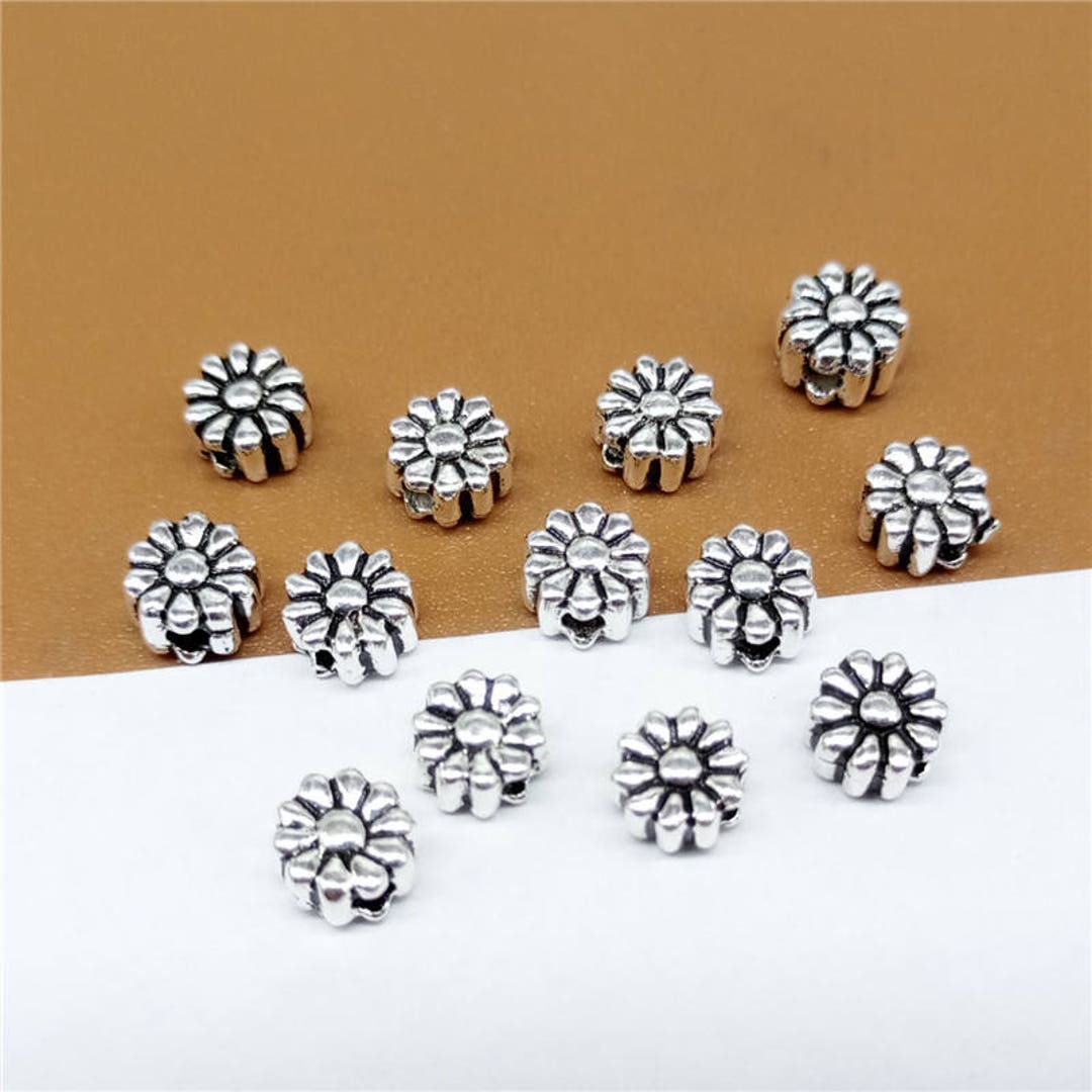 5 Sterling Silver Tiny Sunflower Beads 2-sided, Bracelet Bead, Necklace ...