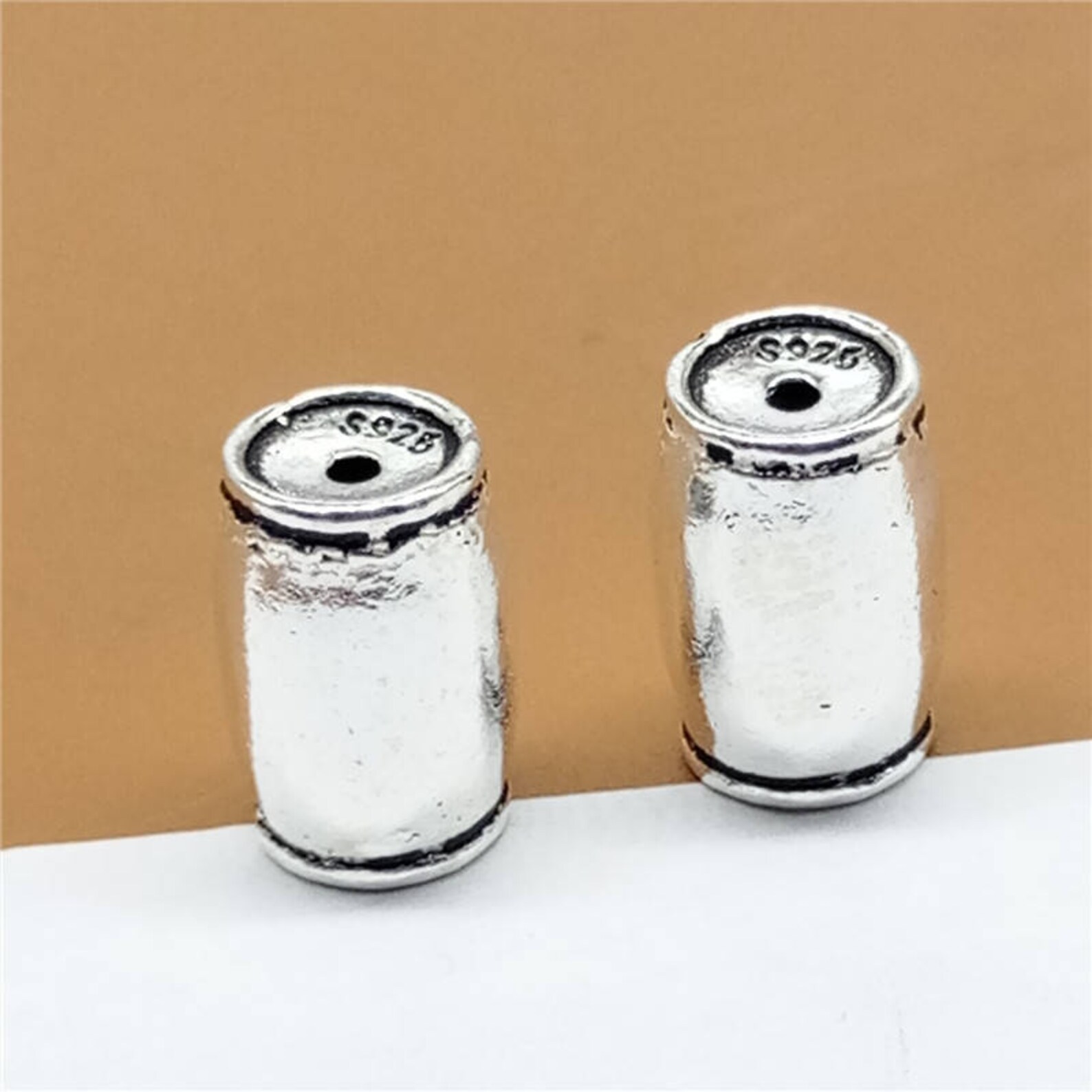 2 Sterling Silver Barrel Beads, Sterling Barrel Beads, 925 Silver ...