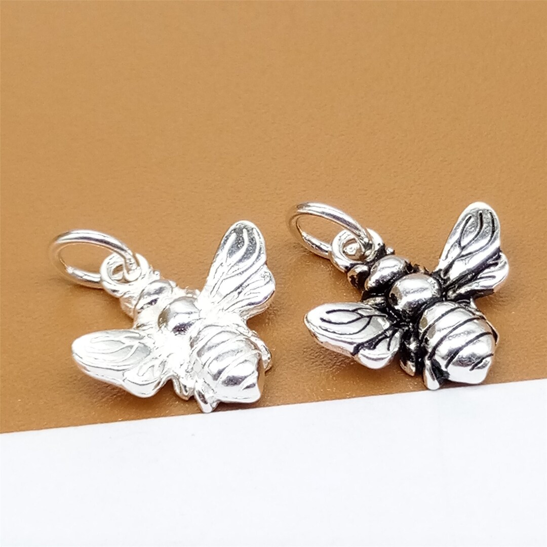 5 Sterling Silver Bee Charms 3D, Honey Bee, Oxidized Shiny Bee Charm ...