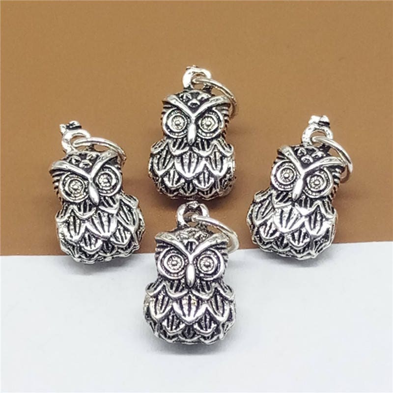 3 Sterling Silver Owl Charms 2-sided 925 Silver Owl Charms | Etsy