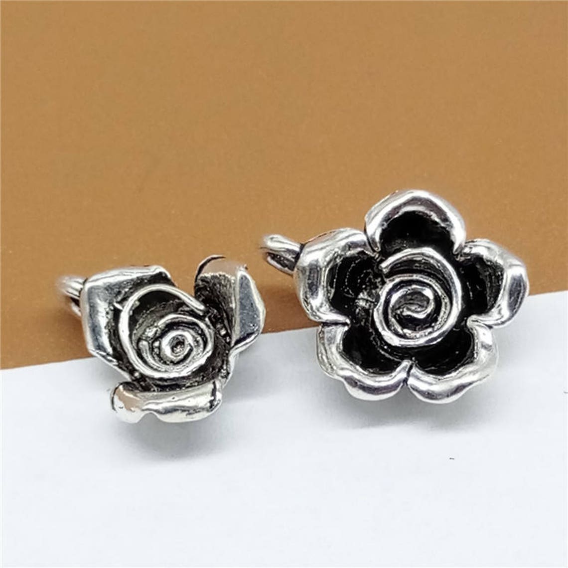 5 Sterling Silver Rose Charms 925 Silver Rose Charms - Etsy