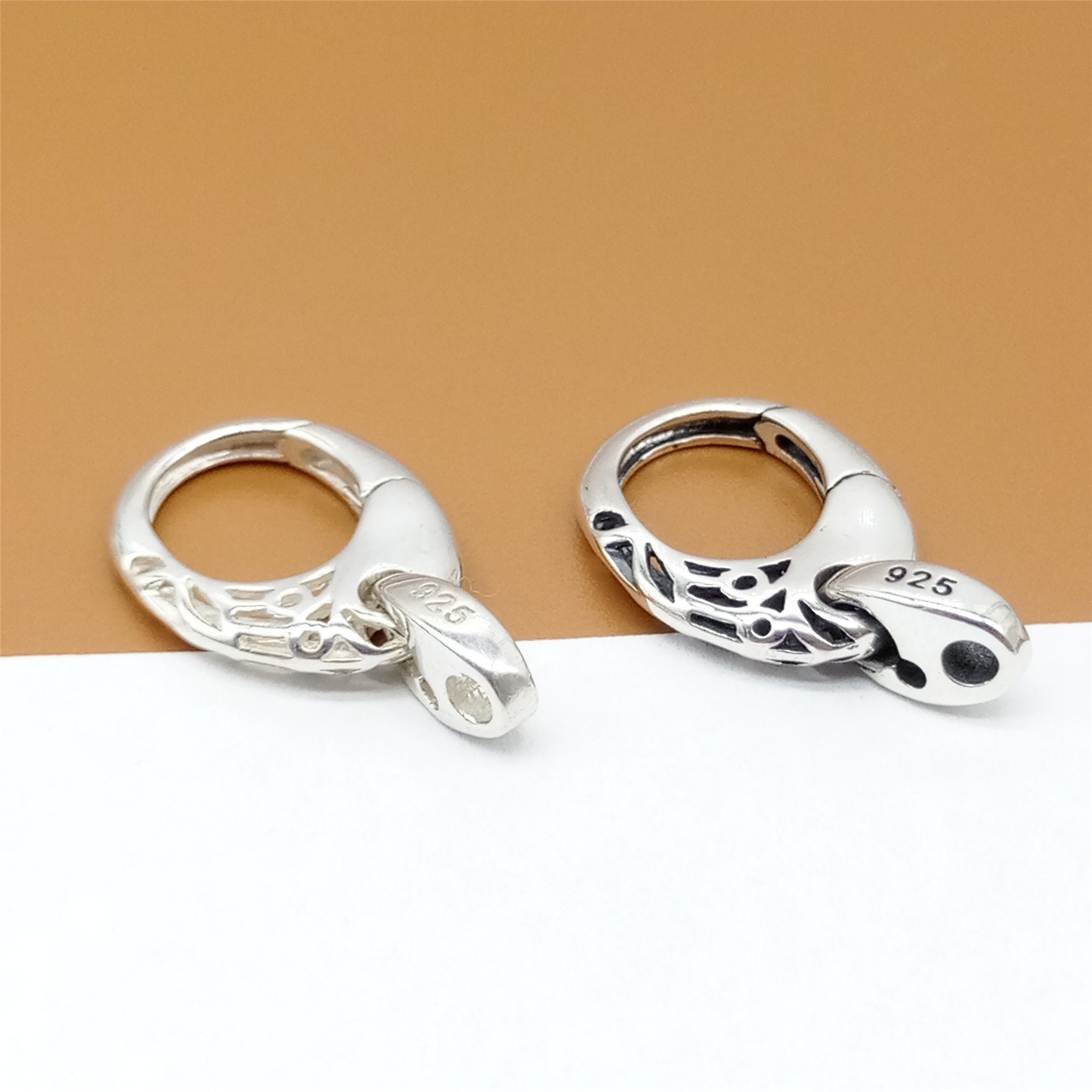 Sterling Silver Oval Push Clasp, Gate Clasp, 925 Silver Hinged Ring ...