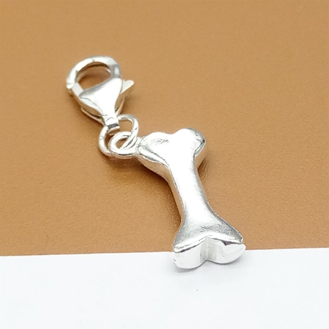 Sterling Silver Dog Bone Clip on Charm, 925 Silver Dog Clip Charm 3D ...